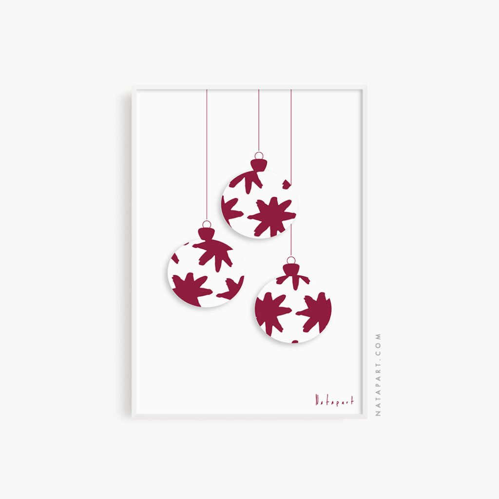 RED CHRISTMAS STAR BAUBLES PRINTABLE ART - natapart.com